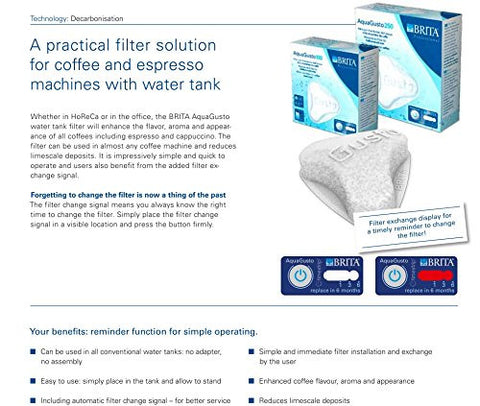 Brita Aqua Gusto 250 Tank Filter For Manual Fill Coffee Maker/ Machine ...